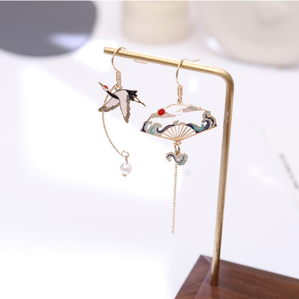 1pc Chinese Style Pendant Women Folding Fan Modeling Crane Cloud ...