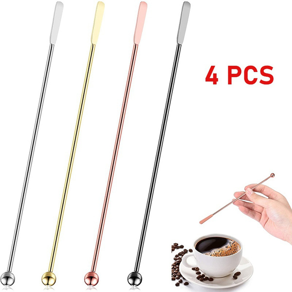 4-piece Coffee Beverage Stirrer Reusable Stir Sticks Stainless Steel ...