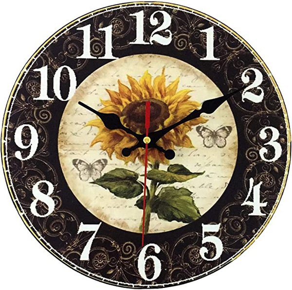 Sunflower Kitchen Wall Clock Rustic Farmhouse Clocks, Wood Home Decor ...