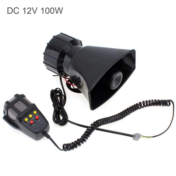 Black 12V 105dB 100W Loud Car Warning Alarm Police Fire Siren Safe Horn ...