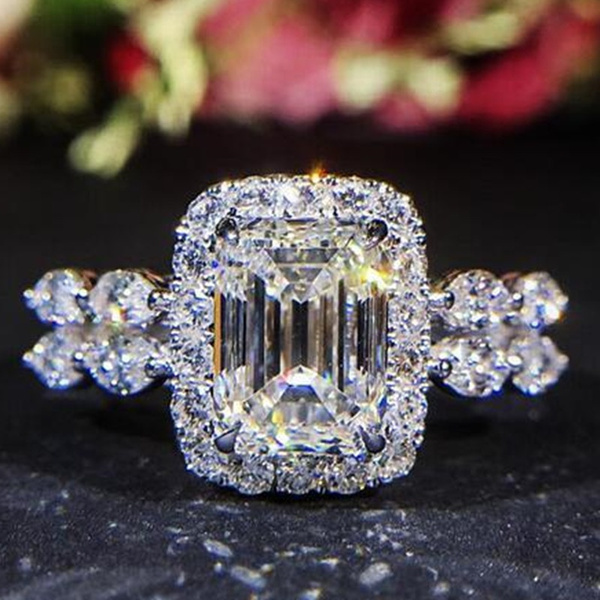 Gorgeous Square Cut Lab Diamond Women Rings Party Jewelry SSilver ...