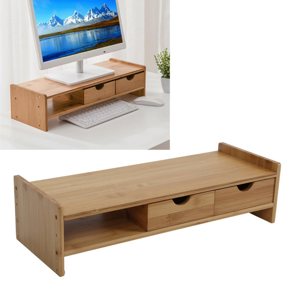 Monitor Riser Desk, Desk Monitor Riser Stand With Drawers Bamboo Laptop ...