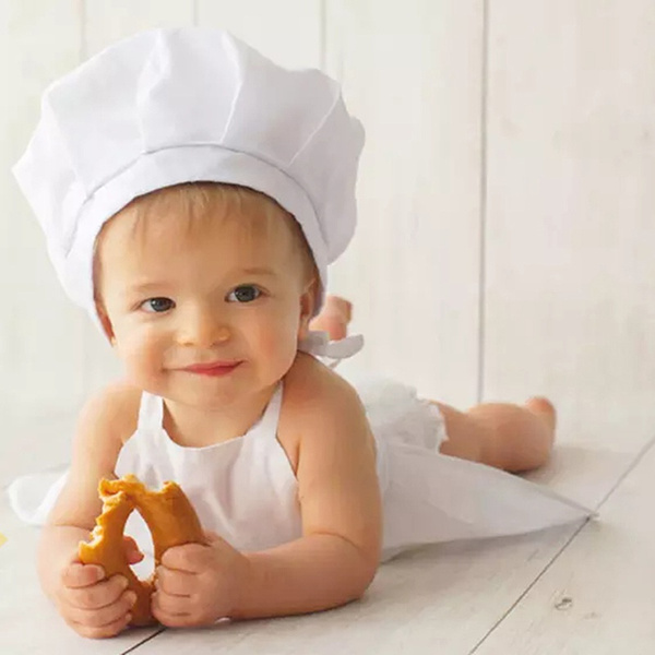 Cute Baby Cook Apron and Hat For Kids Costumes Cotton Blended Chef ...