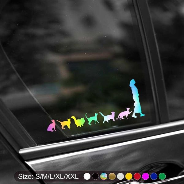 1PC Cat Follow Lady Cute Auto Sticker Reflective Sticker Car Windows ...