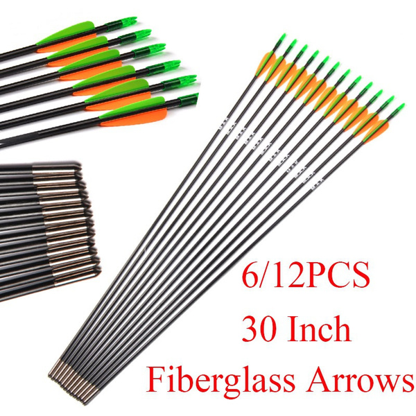 Archery 6/12pcs 30 Inches Fiberglass Arrow Orange With Green Plastic ...