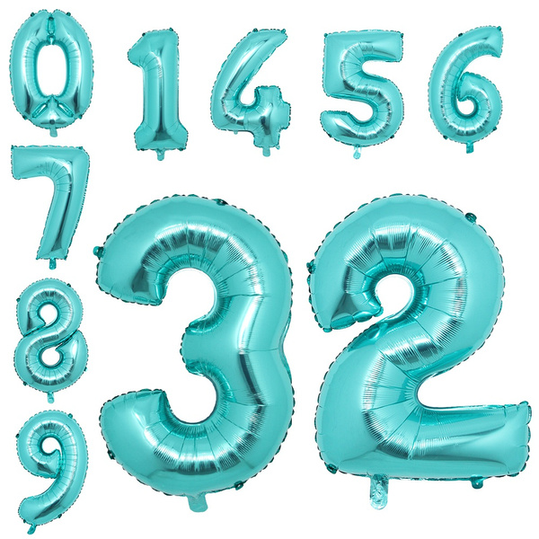 32 Inch Teal Blue Giant Number 0-9 Balloon Huge Bluegreen Light Green ...