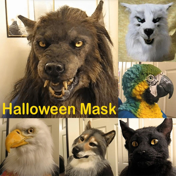 NEW LED Luminous Simulation Animal Mask Halloween Mask Horror Wolf Head ...