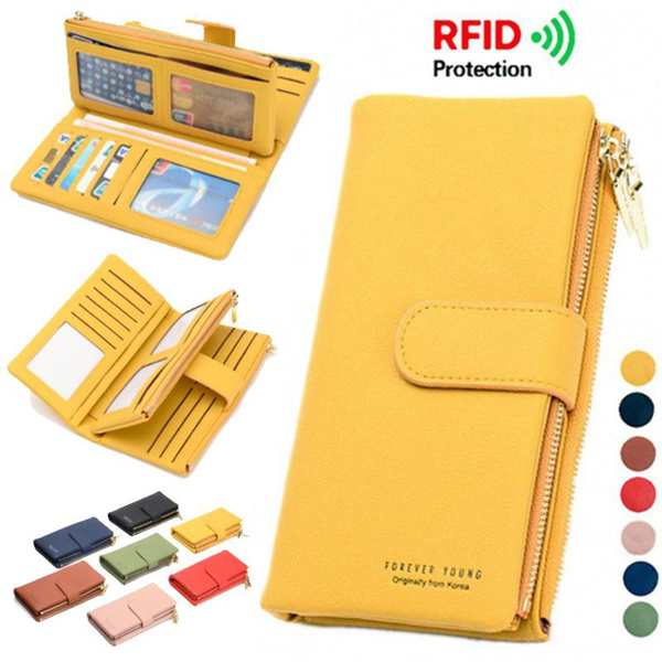 RFID Double-layer New Women Pu Leather Long Wallets Hasp Purses Large ...