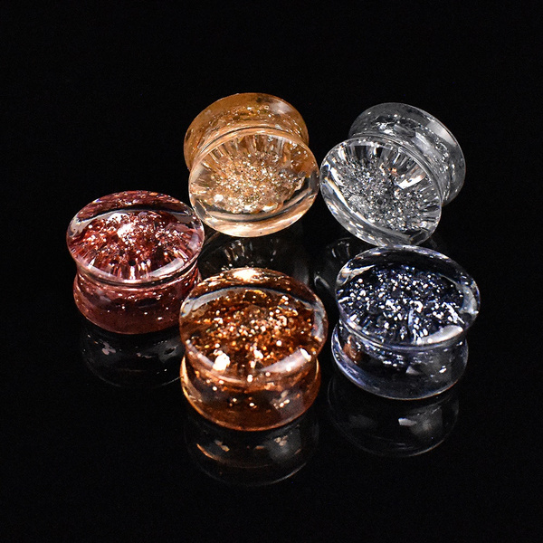 6-30mm Metallic Sequins Acrylic Ear Tunnels Plugs Double Flared Ear ...