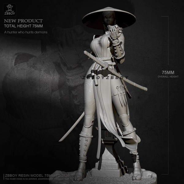 H75mm zbboy supervised Japanese female ronin Resin Soldier white mold ...