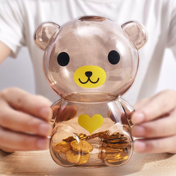 Piggy Bank, Teddy Bear Plastic Coin Bank with Opening, Money Box Gifts ...