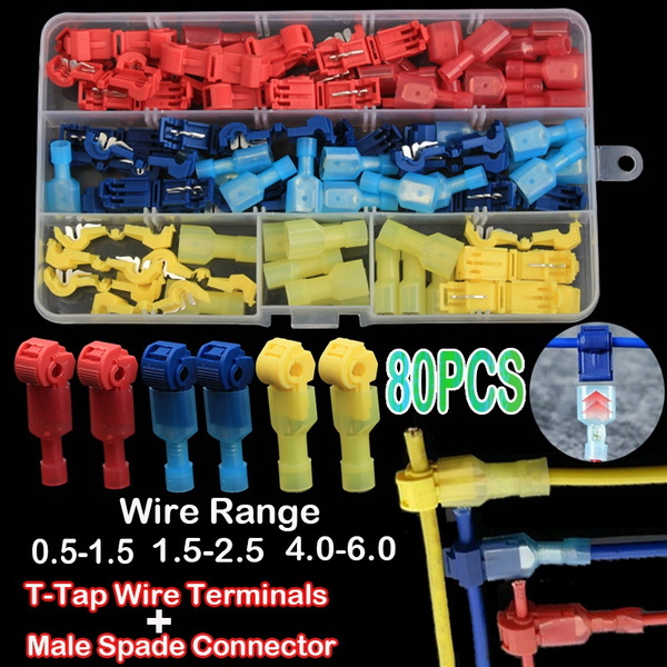 80PCS 0.5-6mm² T-Tap Male Spade Wire Terminals Male Spade Connecto Kit ...