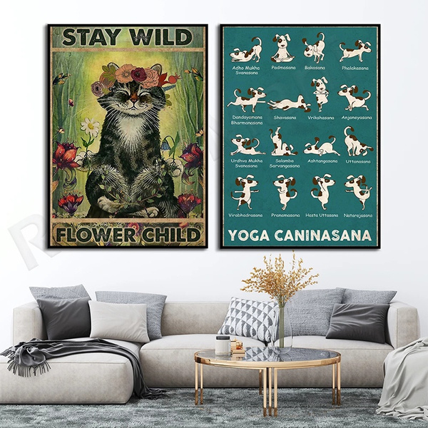 Yoga Posters-stay in the Wild Flower Girl, Yoga Print Posters, Retro ...