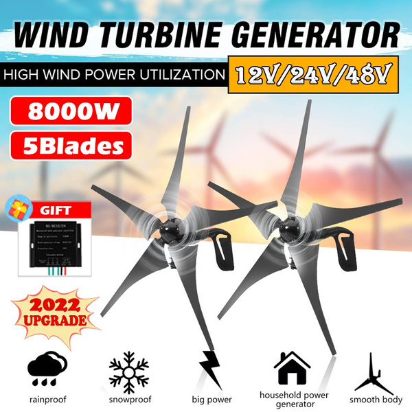 2022 Newest 8000W Wind Turbine Generator Kit 12V/24V/48V 5 Blades with ...
