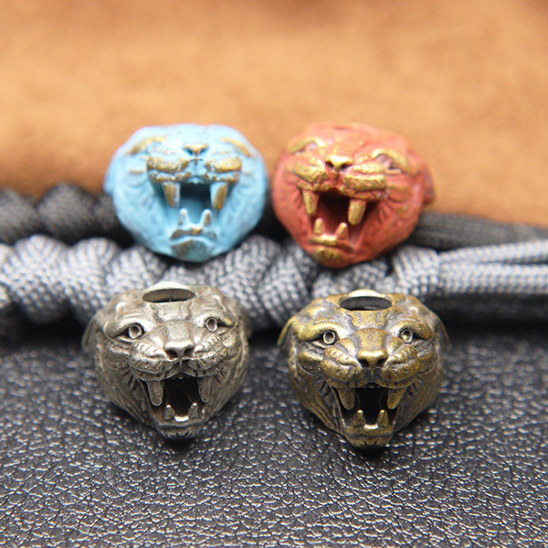 Cute Sharp Teeth Tiger Head Brass Knife Beads Lanyard Pendant EDC ...