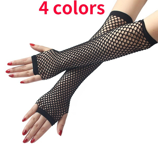 2021 New 1 Pair Goth Style Fishnet Gloves Lady Disco Dance Costume Lace ...