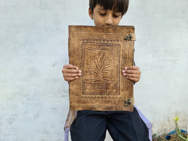 Extra large Leather Journal, Tree Of Life, Embossed With Blank Papers ...
