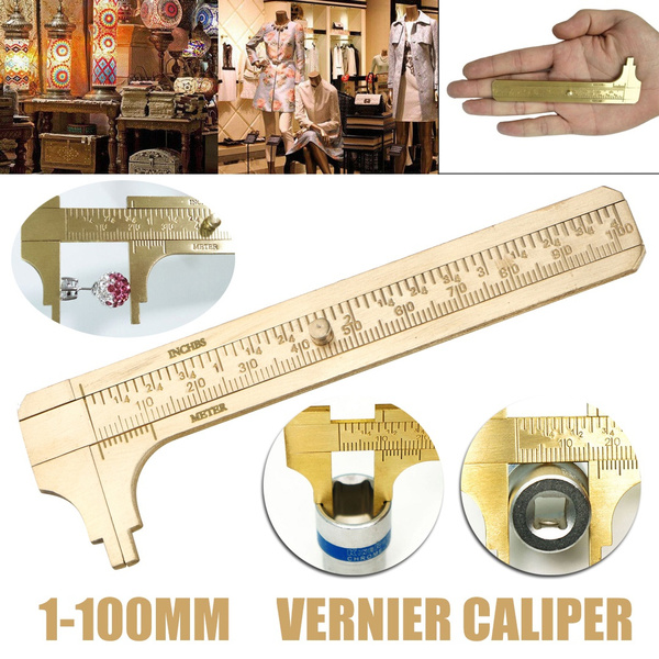 100mm Vernier Caliper Gauge Brass Sliding Measuring Tool Pocket Ruler ...