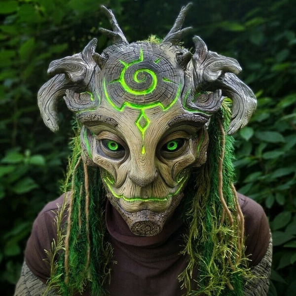 Forest Spirit Mask Green Elf Luminous Old Man Latex Mask Forest Elf ...