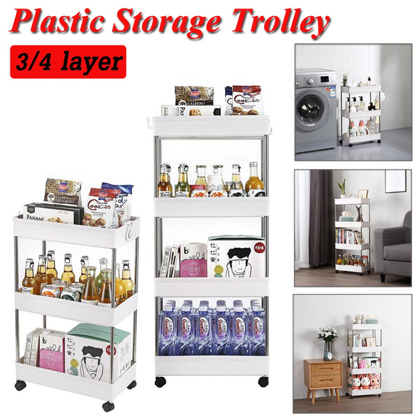 3/4-Layer Convenient Storage Cart Hollow Mobile Shelving Unit Organizer ...