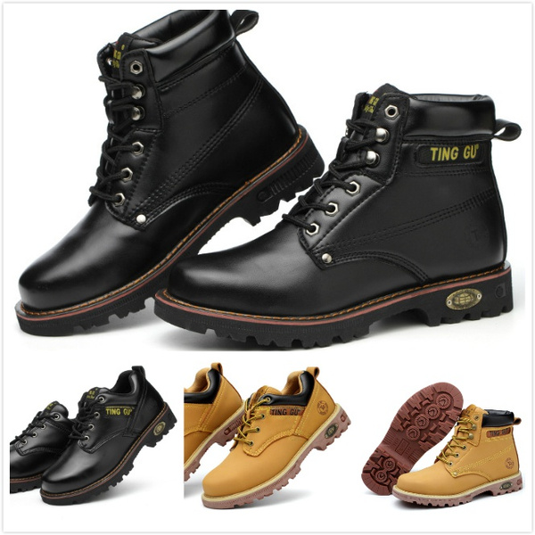 TING GU high-cut work boots yellow tendon bottom anti-smashing high ...
