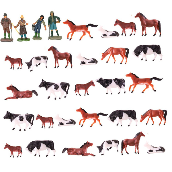 36Pcs 1:87 Model Painted Farm Animals Ho Scale Cows Horses Figures ...