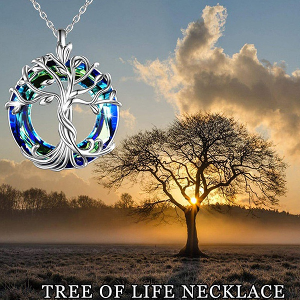 Unique Charm Tree of Life Pendant Round Blue Crystal Ladies Necklace ...