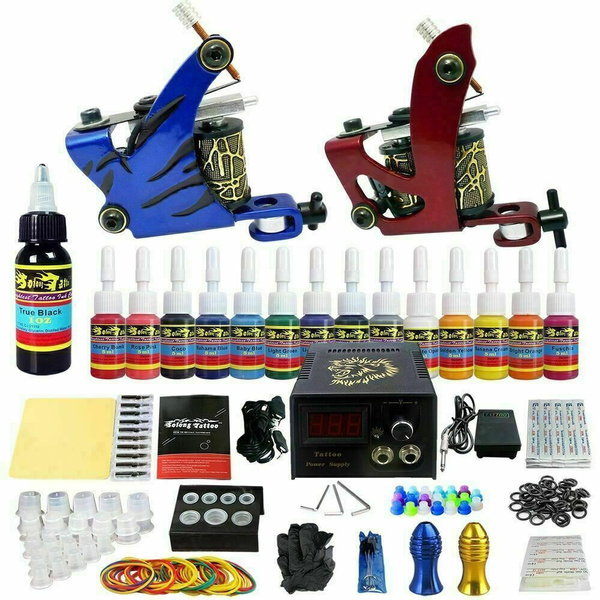 Solong Tattoo Kit 2 Machine 14 Inks Needles Power Supply Tip Grip ...