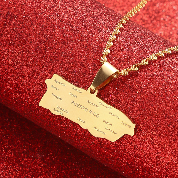 Puerto Rico Map With Cities Pendant Necklaces Gold Color PR Puerto ...
