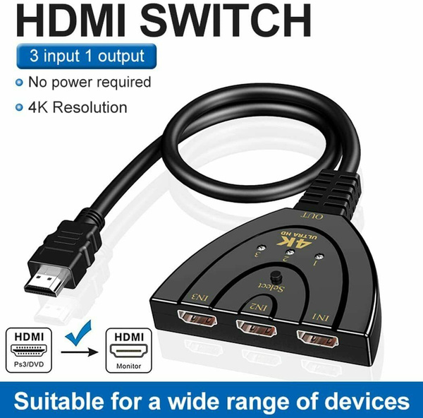 4K 3 PORT HDMI SPLITTER CABLE MULTI SWITCH SWITCHER HUB BOX LCD XBOX ...