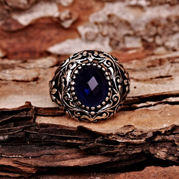 Mens Royal Blue Stone Husband Infinity Gift, Oxidized Vintage Ring For ...