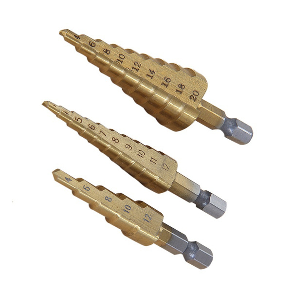 3pcs HSS Step Cone Drill Bits Set Titanium Coated Hole Cutter 3-12mm 4 ...