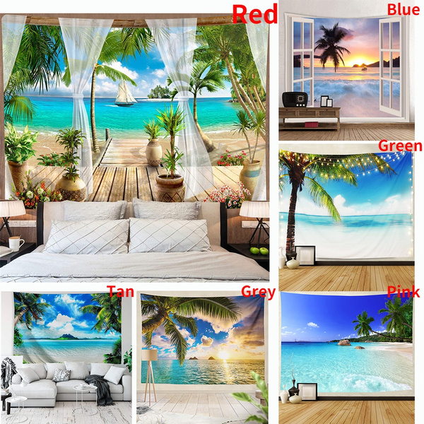 9 Style Sunset Seascape Tapestry Ocean Beach Tapestry Palm Tree ...