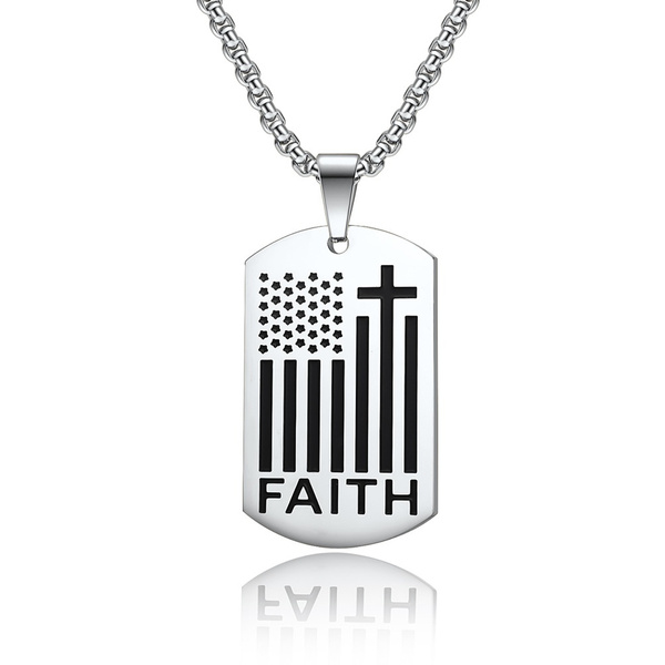 The Stars and the Stripes American Flag FAITH Dog Tag Necklace Women ...