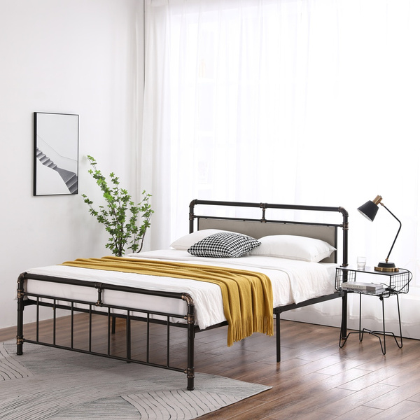 Iron Tube Frame Bed Single-Layer Bed Head and Soft Pull Button Bed End ...