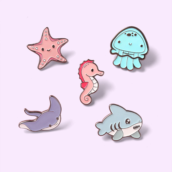 Shark Enamel Pins Sea Ocean Animal Brooches Cute Kawaii Cartoon Bag Hat ...
