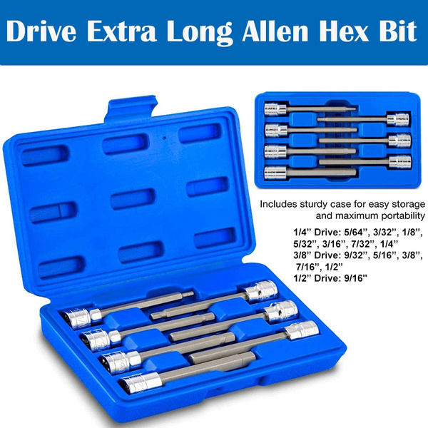 3/8” Drive Extra Long Allen Hex Bit Socket Set, Metric, 3mm to 10mm | 7-Piece Set, S2 and Cr-V ...