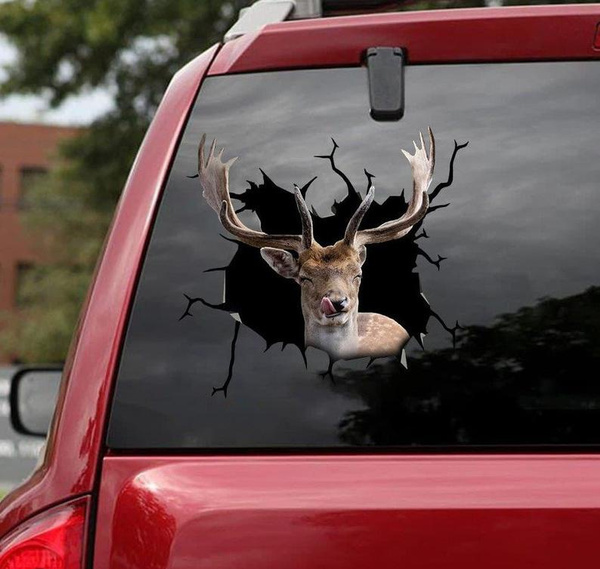 Deer Crack Decal, 3D Decal For Car Window, Deer Funny Sticker, Wild ...