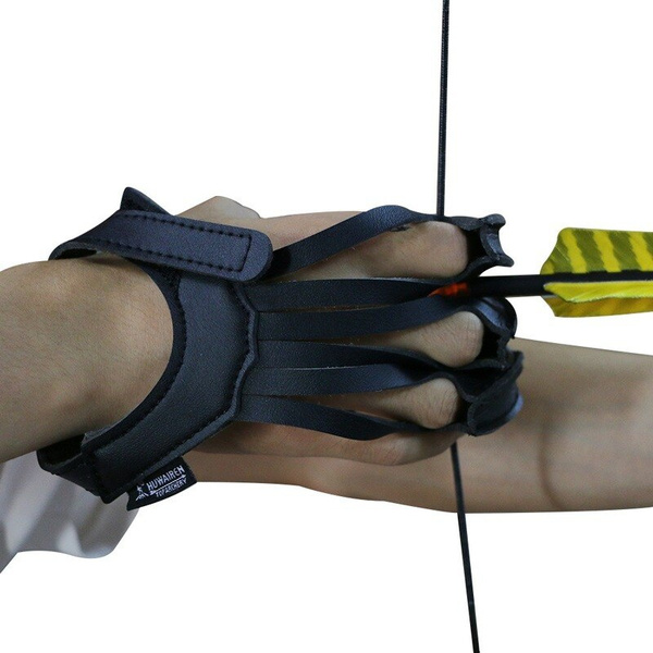 3 Fingers Hand Guard Protective Leather Glove Safety Archery Bow ...