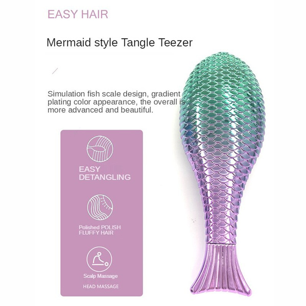 Electroplated mermaid hairdressing comb anti-knot massage band clean ...