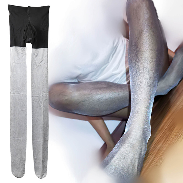 Gay Mens Silver luster Ultra-thin 3 Denier Pantyhose Crotchless Male ...