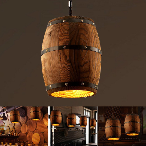 Retro Real Wood Wine Barrel Hanging Fixture Ceiling Pendant Lamp ...