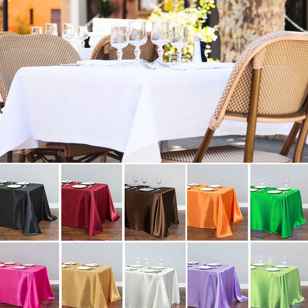 White Satin Table Cloth Rectangle Wedding Party Decorations Table Cover ...