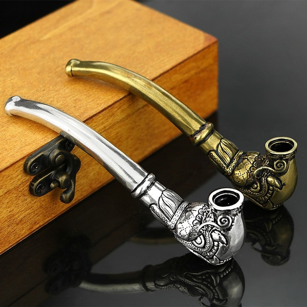 Antique Brass Smoking Pipe Bent Tobacco Tube Handmade Vintage Copper ...