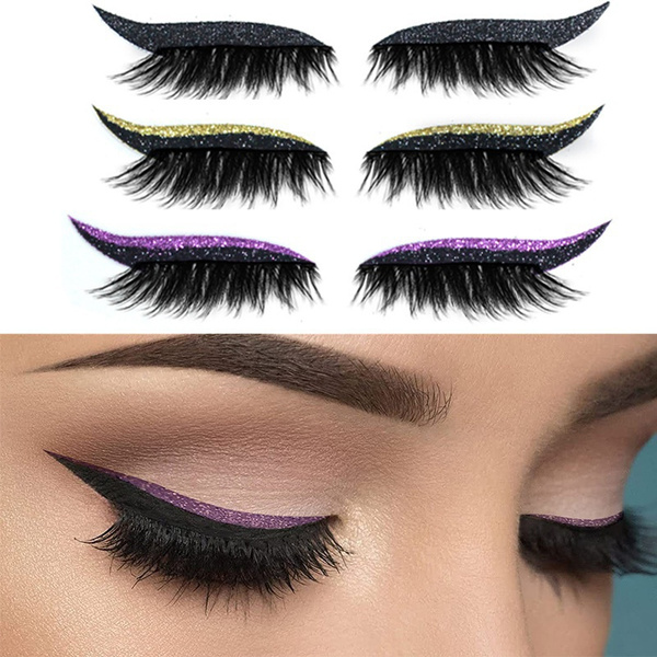 2021 Eyelash Stickers Reusable glitter eyeliner false eyelash stickers ...