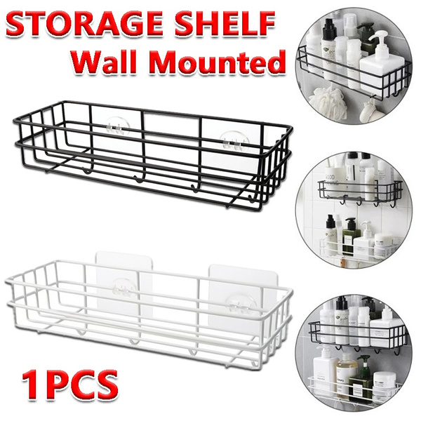 Punch Free Wall Mounted Bathroom Storage Rack Shower Hanging Basket ...