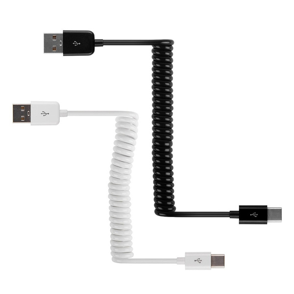 Stretch Spring Coiled Charging Cable Male USB2.0 To Type-C 3.1 Power ...