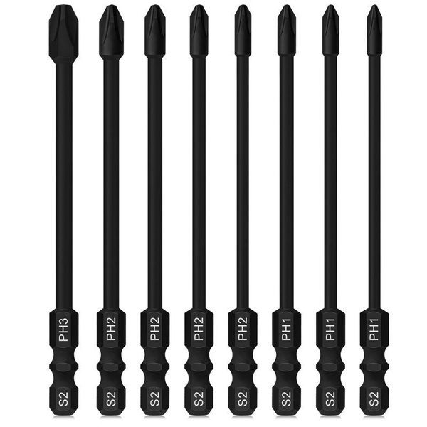 8Pcs Impact Tough Cross Head Screwdriver Bits S2 Steel 100/75mm Torque ...