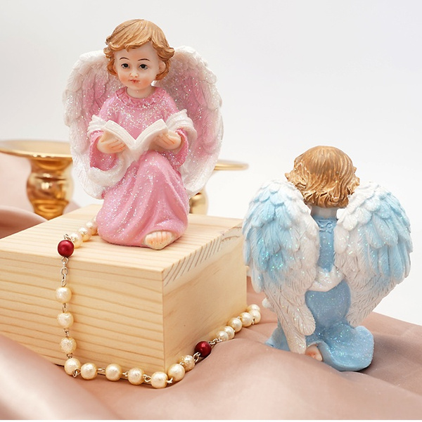 1 Pair Kneeling Praying Cherub Angel Statue Figurine Indoor Outdoor ...