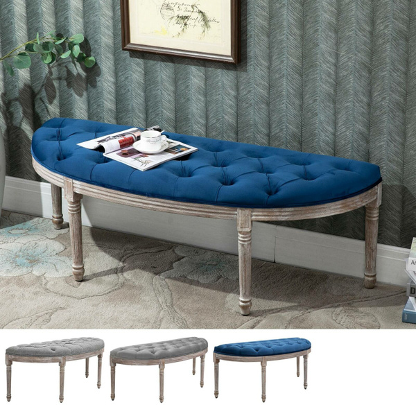 Classic Elegant Velvet Touch Fabric Sitting Ottoman Seat with ...